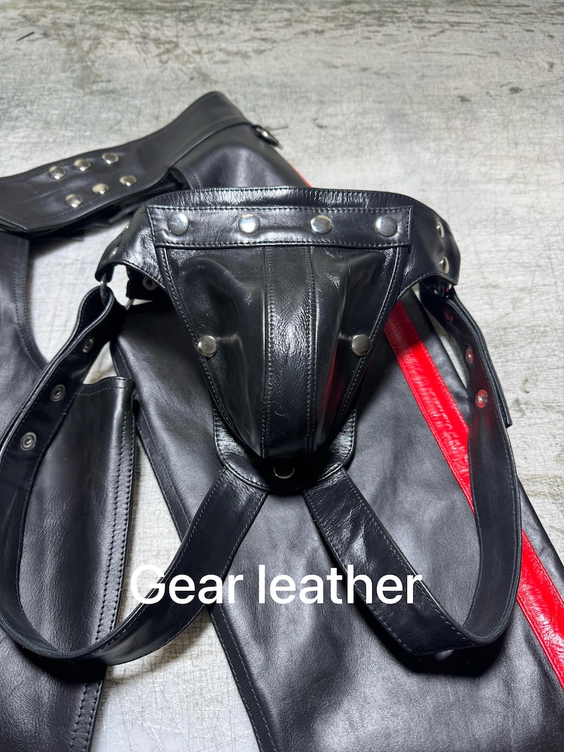 Black Leather Chaps With Red Strips Men Genuine Cow Leather Motorcycle ...