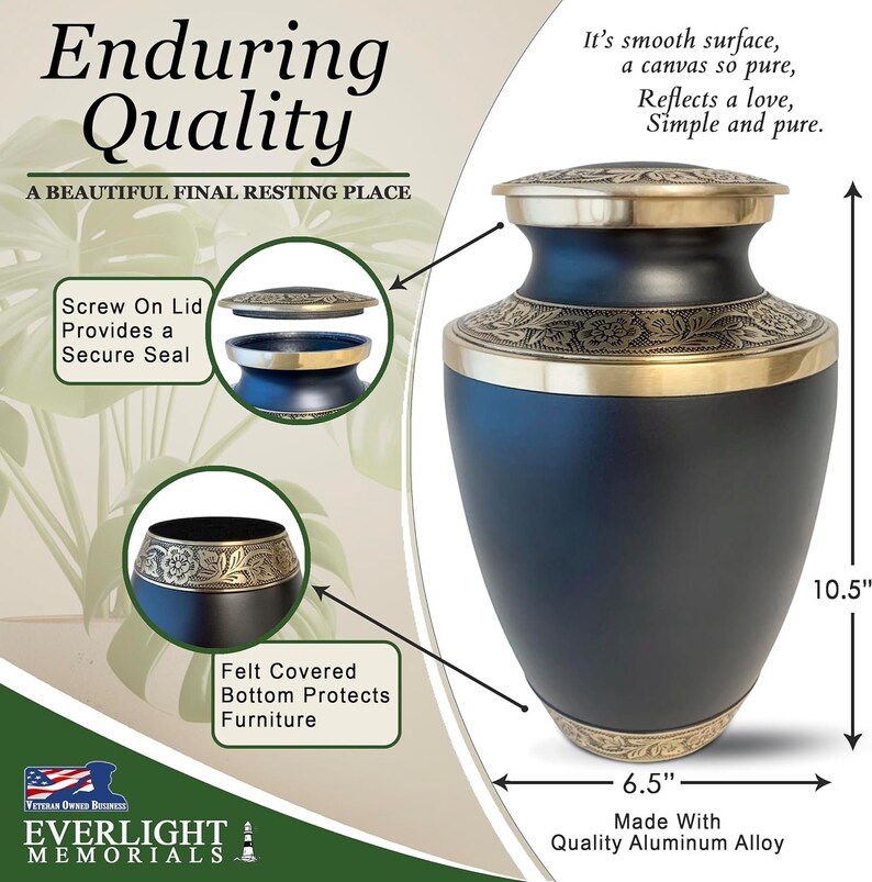 Grecian Classic Matte Black Large Cremation Urn for Human Ashes. for ...