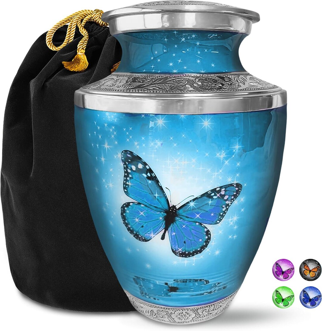 Light Blue Butterfly Large Cremation Urn for Human Ashes. for Woman or ...