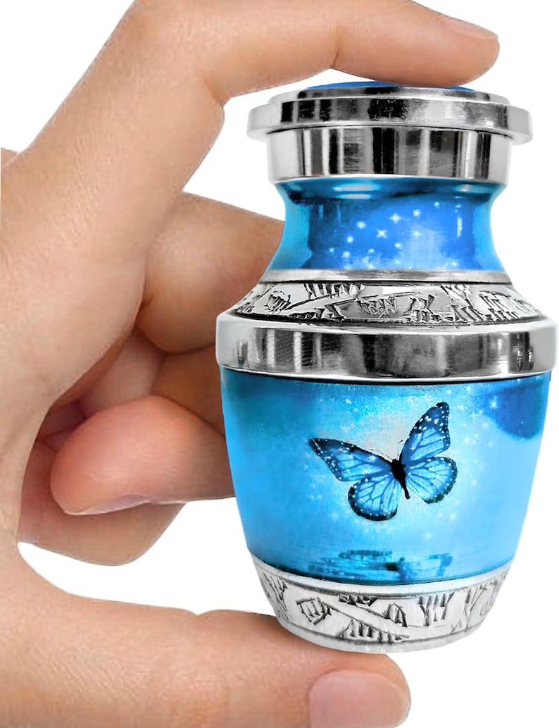 Light Blue Butterfly Keepsake Urn for Ashes, Small Memorial Butterfly ...