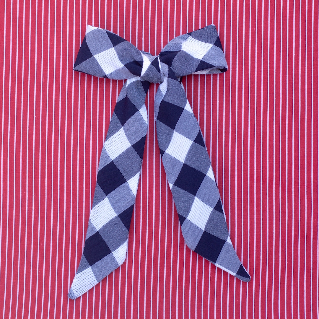 Navy Gingham Textured Long Bow Tie - Etsy