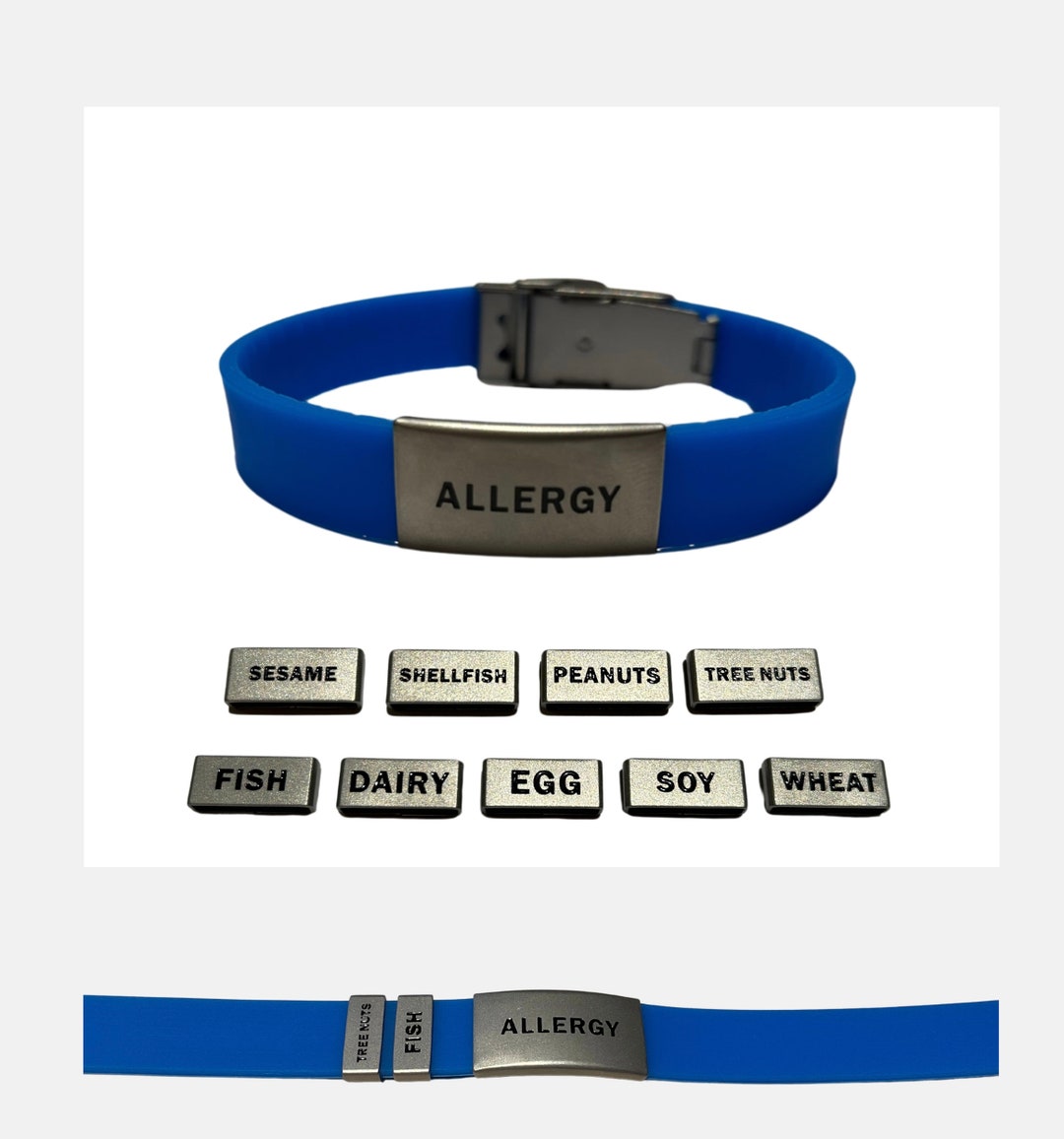 Allergy Alert Silicone Wrist Band With Stainless Steel Clasp. Multiple ...