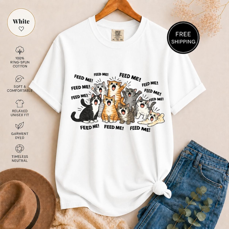 Funny Feed Me Cats T-shirt, Hungry Kitten Tee, Cat Lover Gift for Pet ...