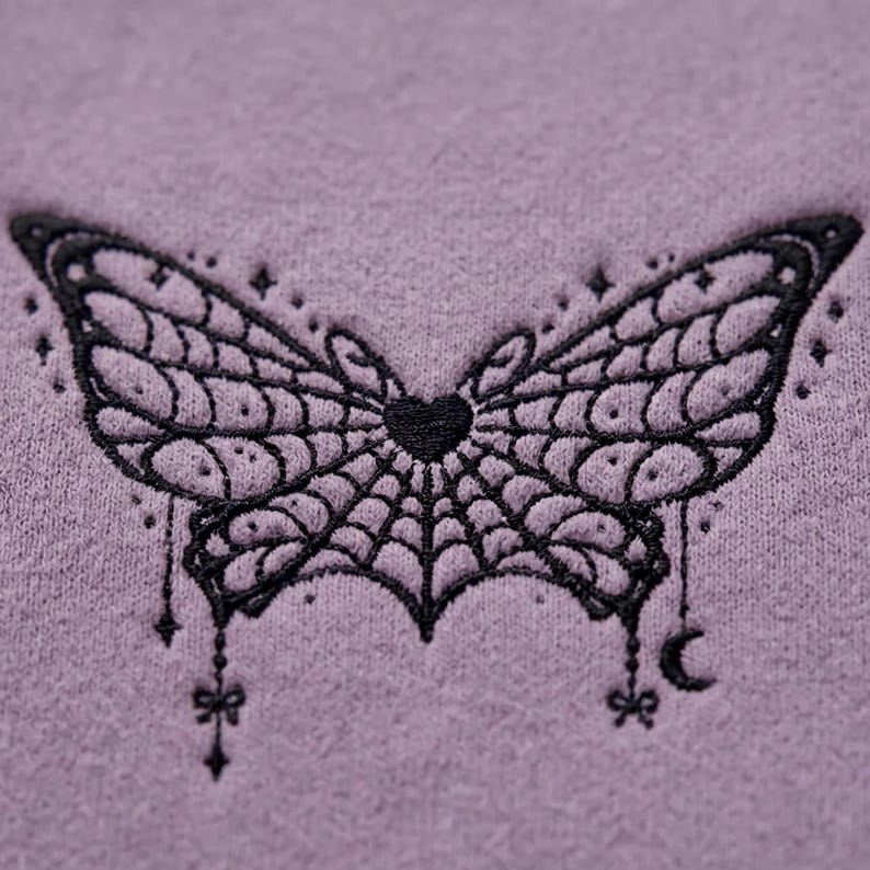 Embroidered Goth Butterfly Spiderweb Sweatshirt | Celestial Moon Stars ...
