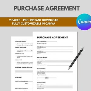 Purchase Agreement Form, Purchase Contract Template, Sale Agreement ...