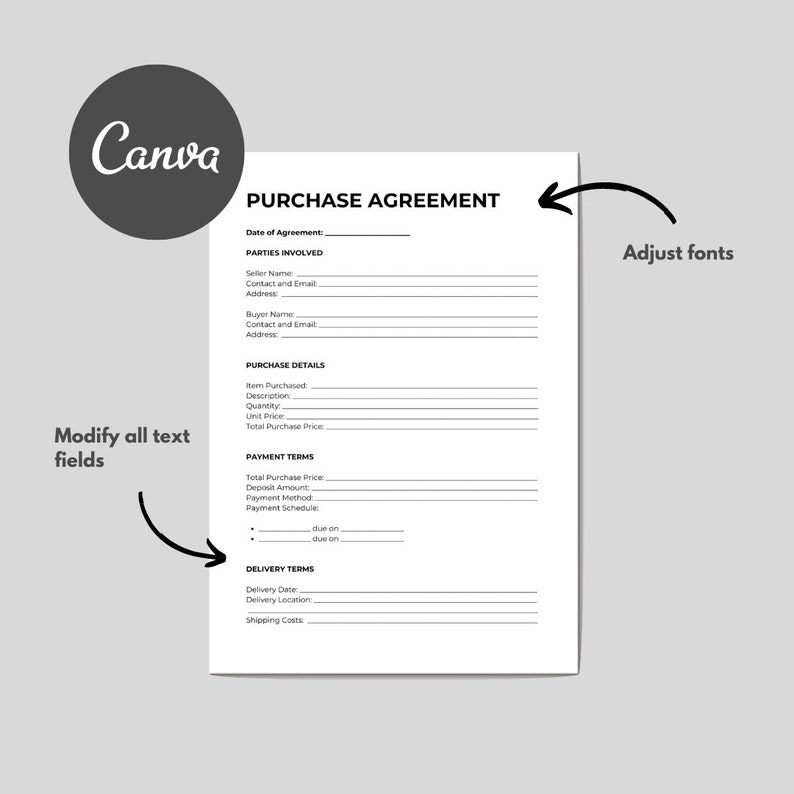 Purchase Agreement Form, Purchase Contract Template, Sale Agreement ...