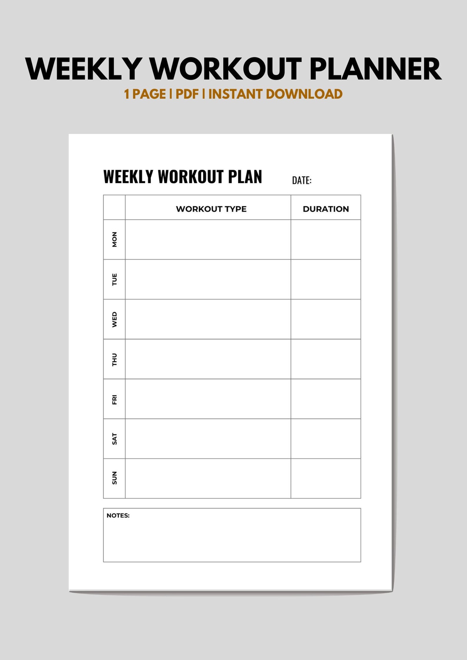 Weekly Workout Planner Printable Exercise Planner Template Productivity ...