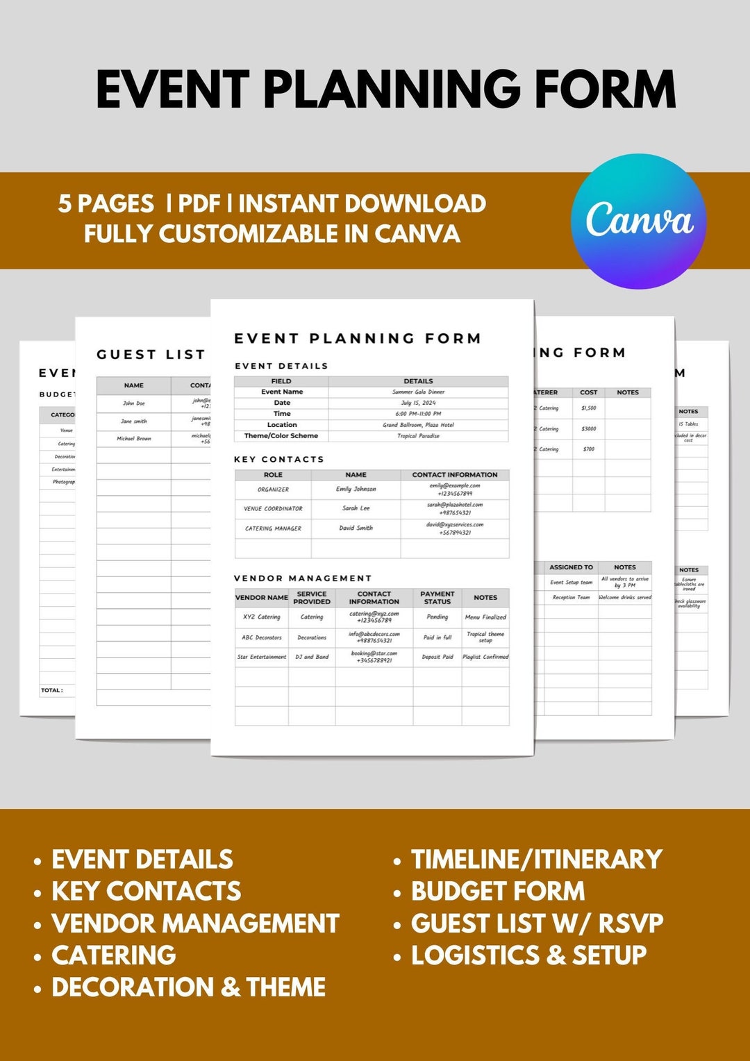Event Planning Checklist Form, Party Planner, Birthday Planner, Wedding ...