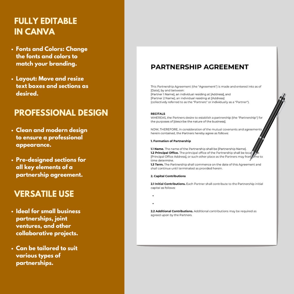 Partnership Agreement Template Form, Business Partner Contract ...