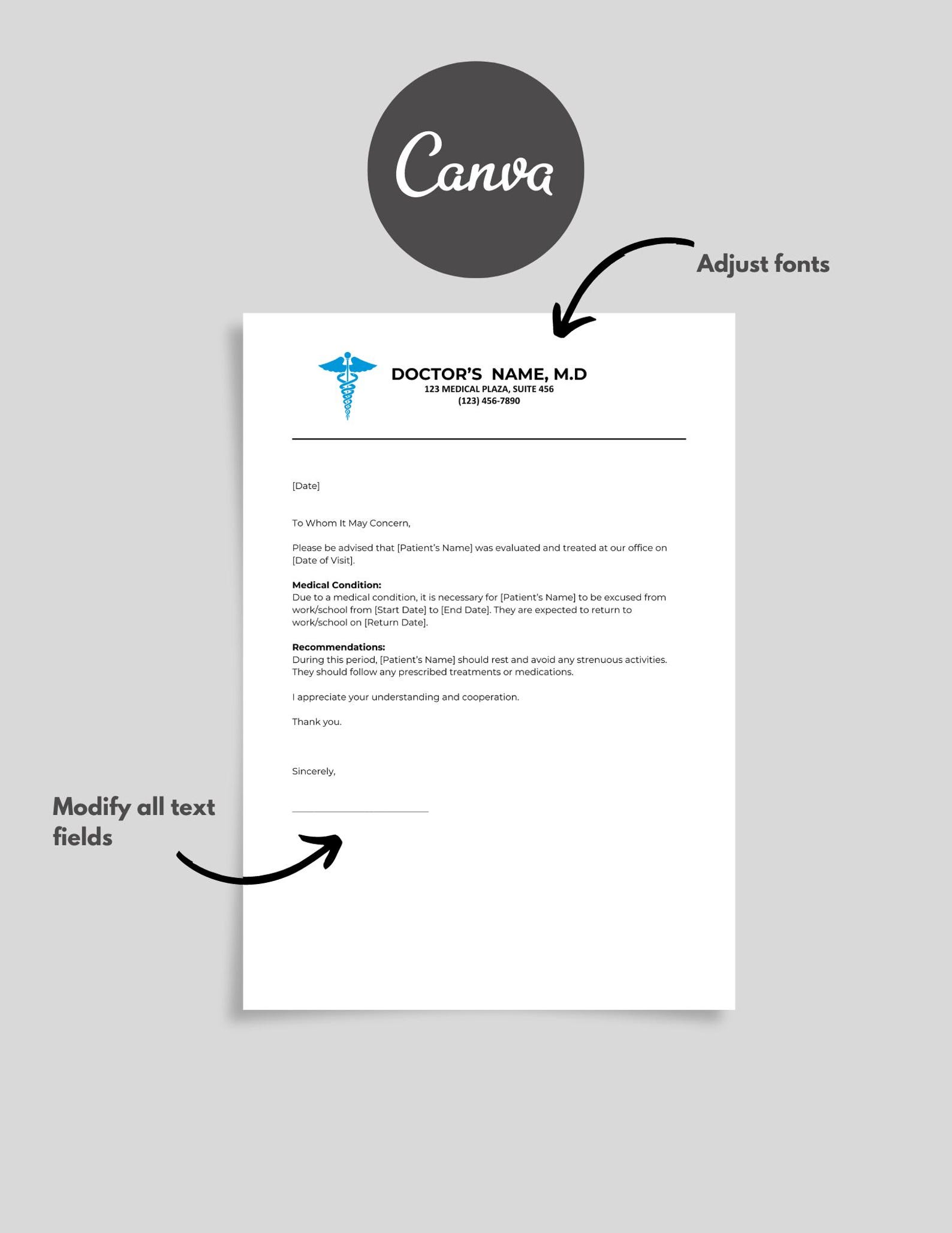 Doctor Excuse Note Template, Editable Doctor Note for School or Work ...