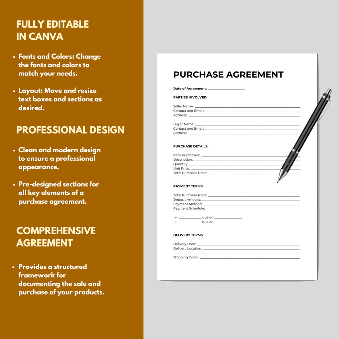 Purchase Agreement Form, Purchase Contract Template, Sale Agreement ...