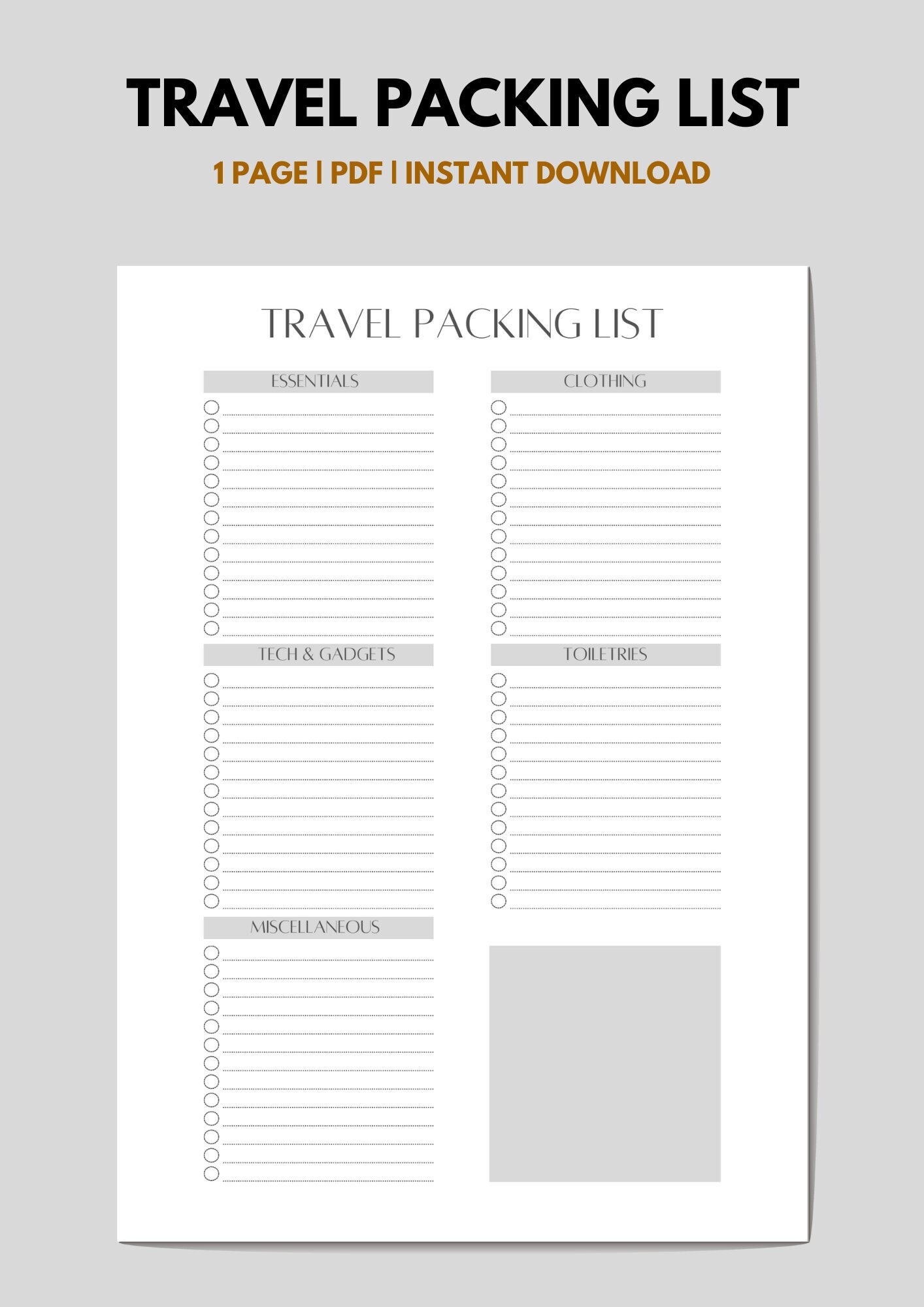 Travel Packing List Printable Template, Vacation and Trip Planner ...
