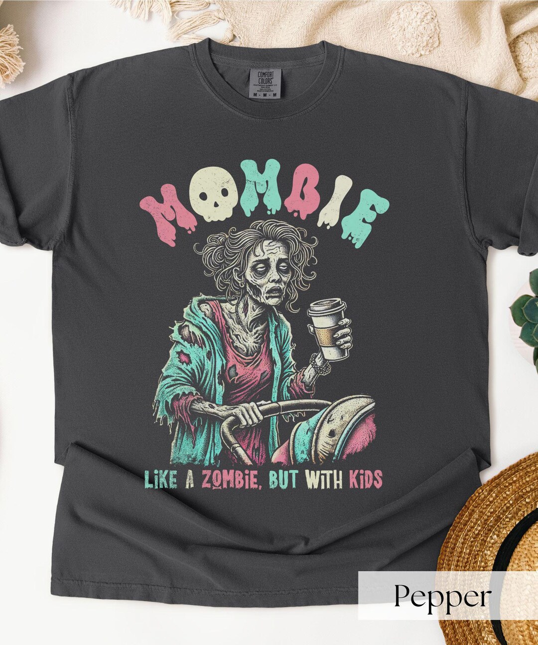 Mombie Like A Zombie but With Kids Funny Halloween T-shirt, Momster ...