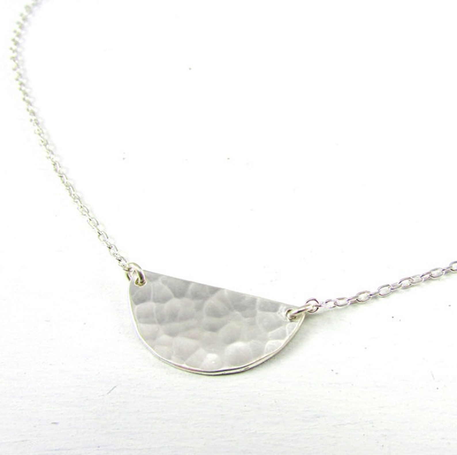 Silver Half Moon Necklace | Hammered Half Circle Necklace | Sterling ...