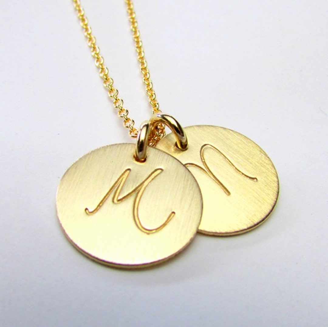 Gold Initial Necklace | Two Charm Necklace | Gold Filled (14K GF ...