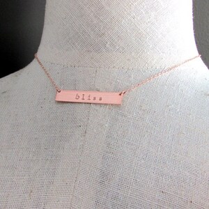 Pink rose Gold Bar Necklace Personalized Name Bar Necklace 14K Rose ...