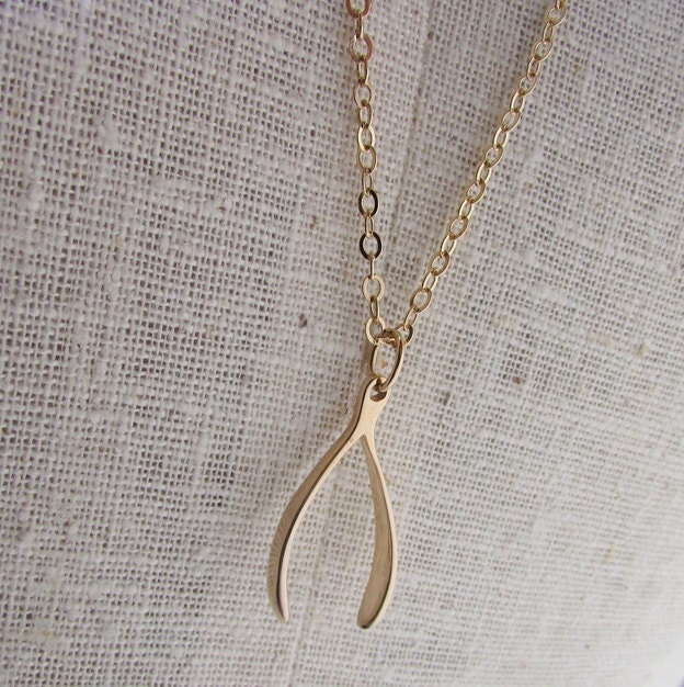 Wishbone Necklace | Gold Bronze Wish Bone Charm | 14K Gold Filled Chain ...