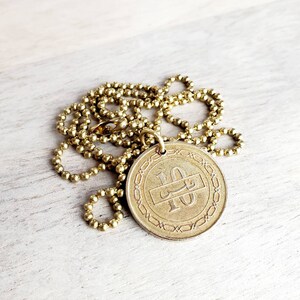 State of Bahrain Brass Palm Tree Coin Necklace, Ball Chain, Tropical ...