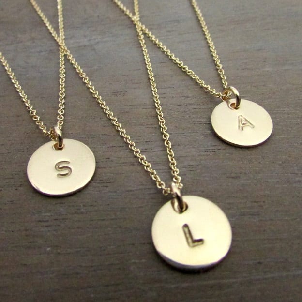 Gold Letter Necklace | Little Gold Initial Necklace | Hand Stamped Gold ...