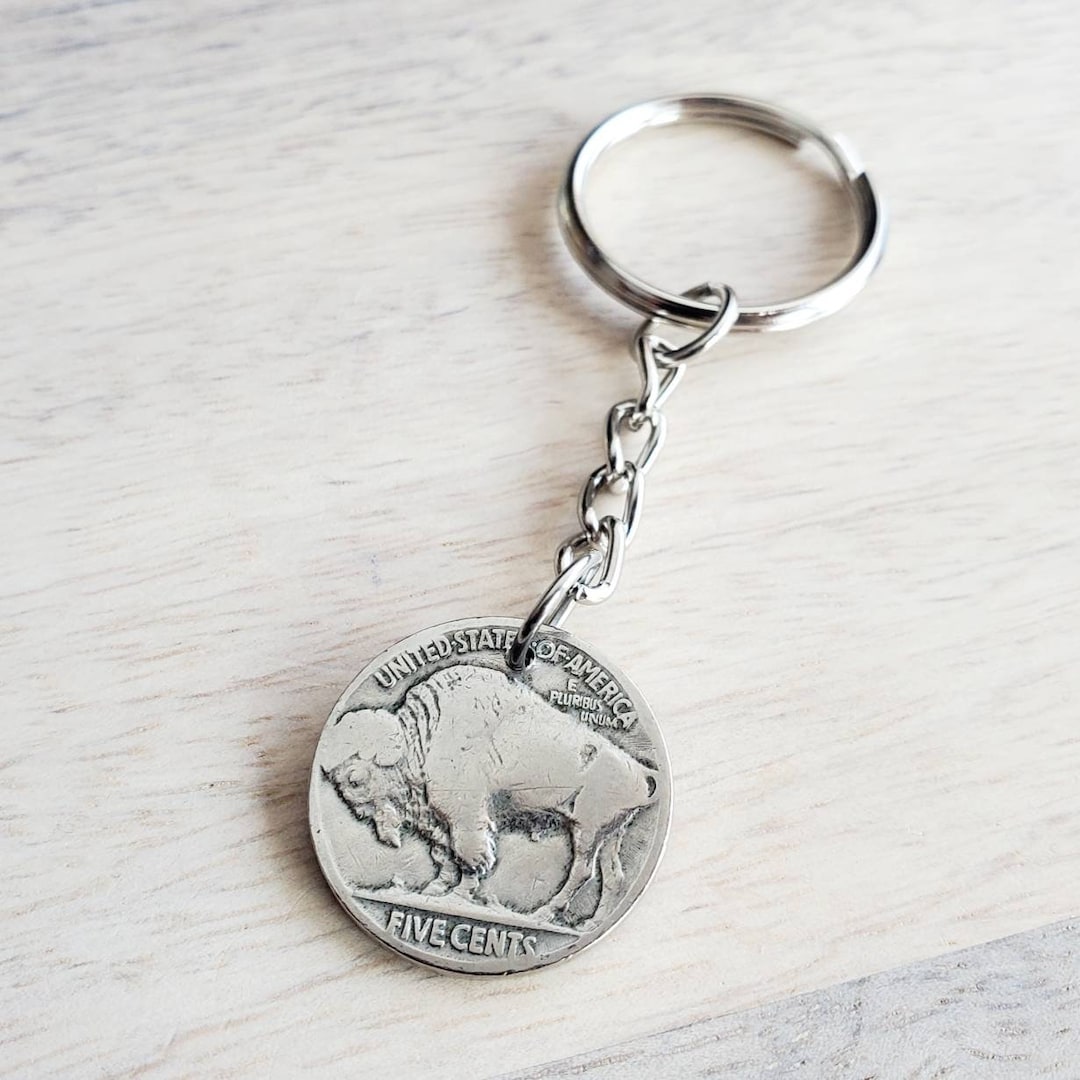 Vintage U.S. Buffalo Nickel Keychain, Native American Indian Coin, Made ...