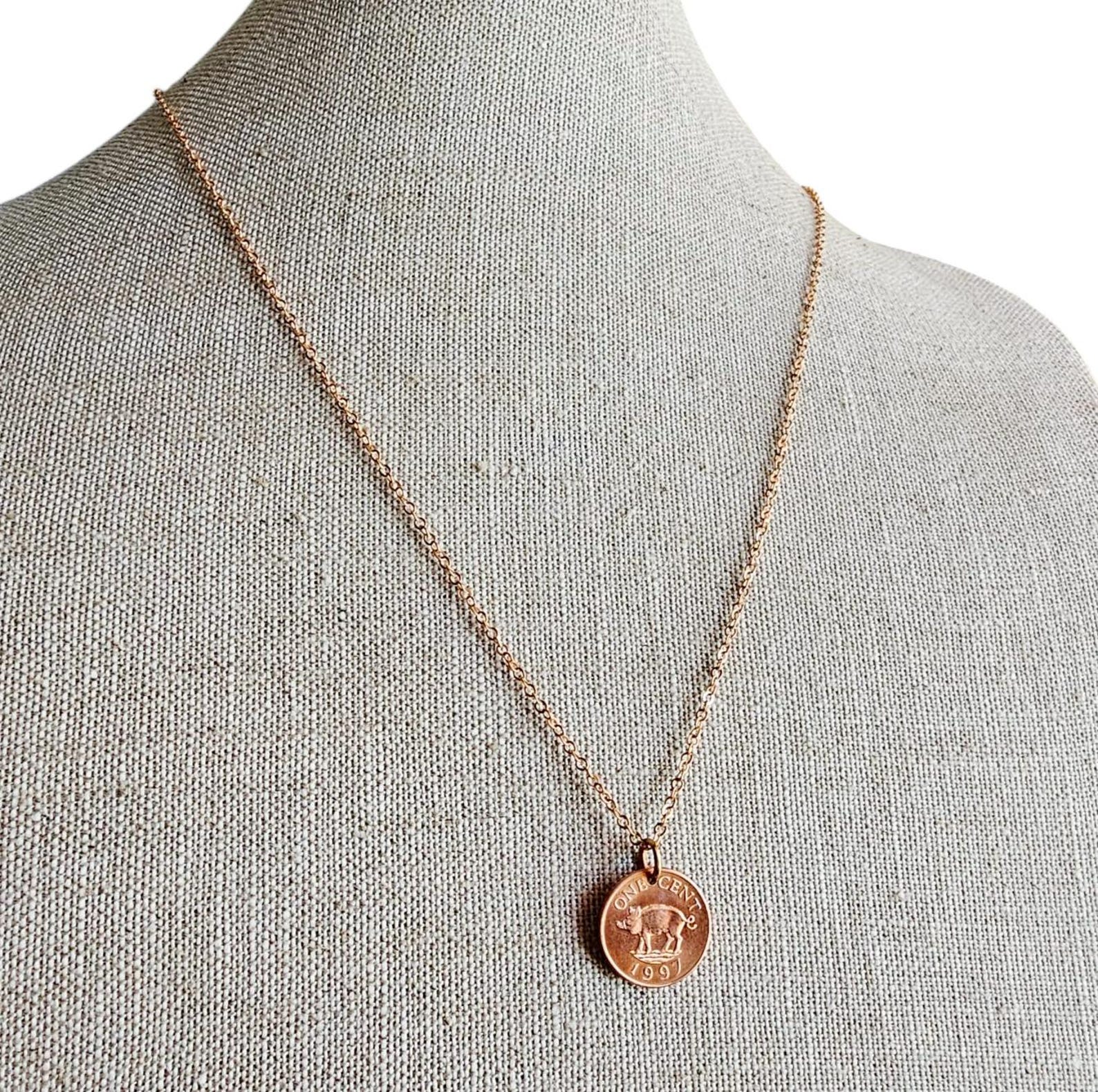 Vintage Pig Coin Necklace, 1997 Bermuda One Cent Coin, Old Coin Jewelry ...