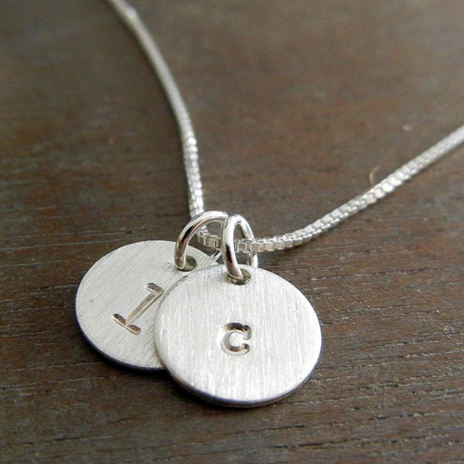 Two Charm Initial Necklace, Hand Stamped Sterling Silver Lowercase ...