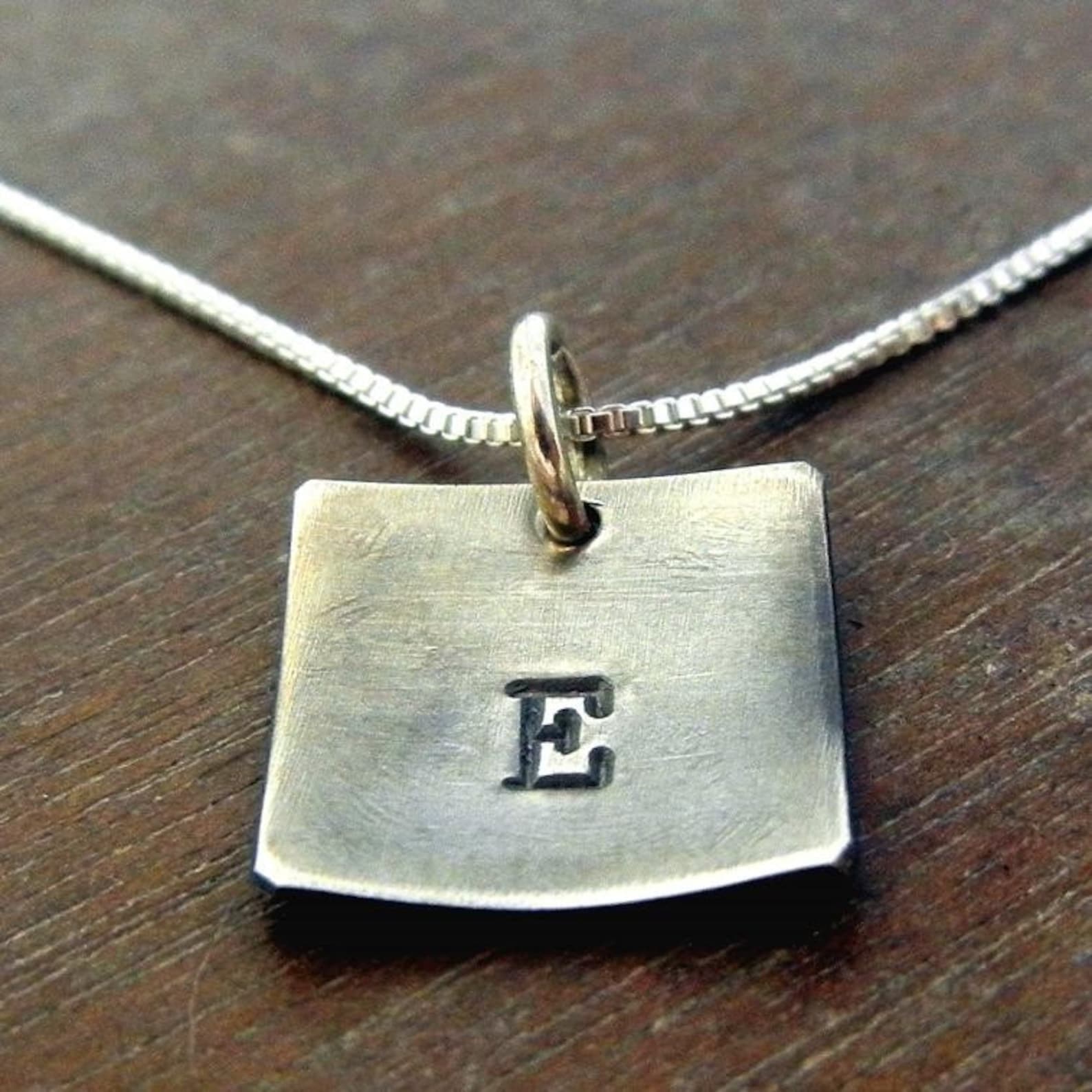 Square Silver Personalized Letter Charm Necklace Hand Stamped - Etsy