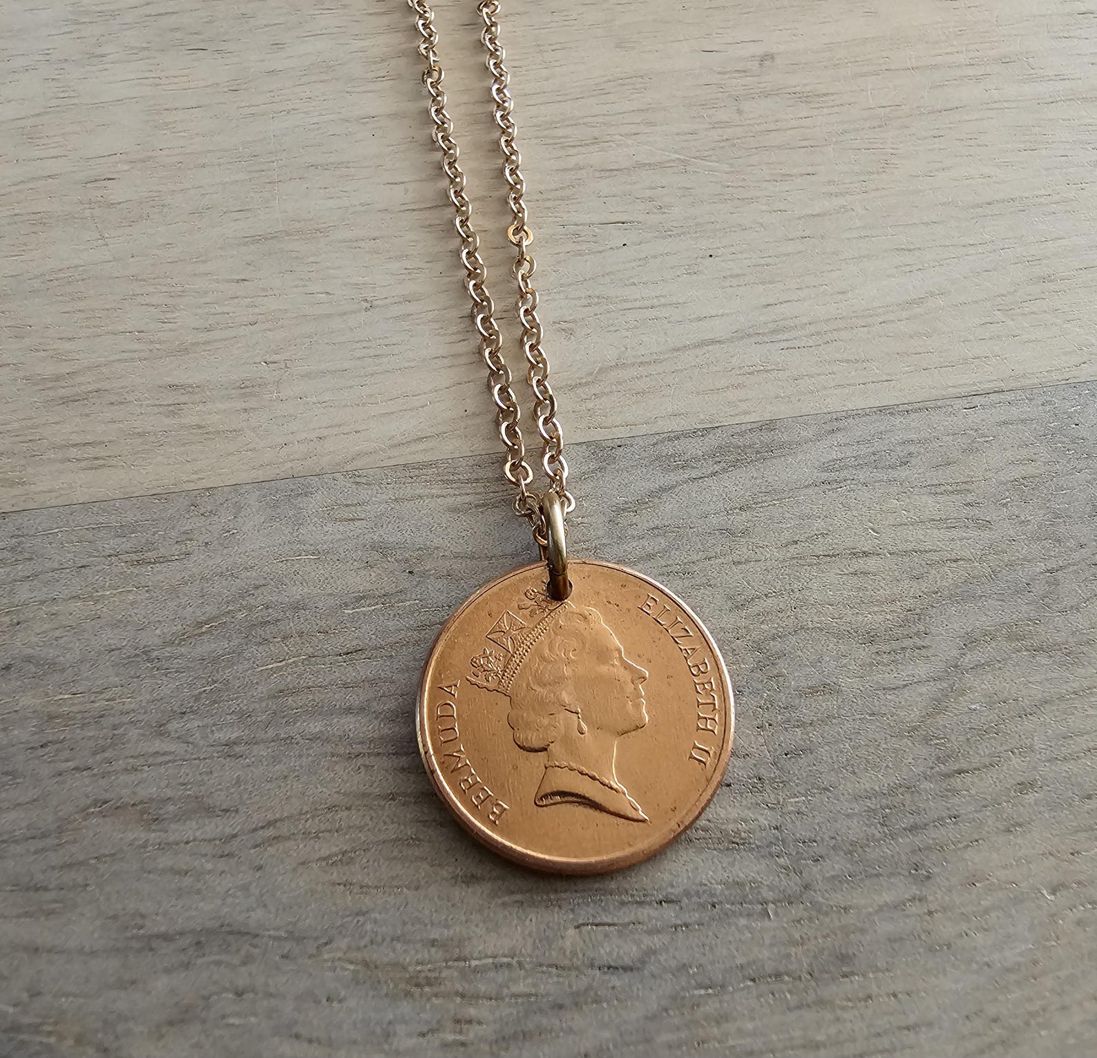Vintage Pig Coin Necklace, 1997 Bermuda One Cent Coin, Old Coin Jewelry ...
