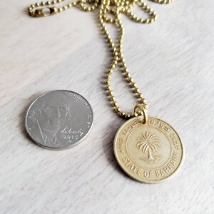 State of Bahrain Brass Palm Tree Coin Necklace, Ball Chain, Tropical ...