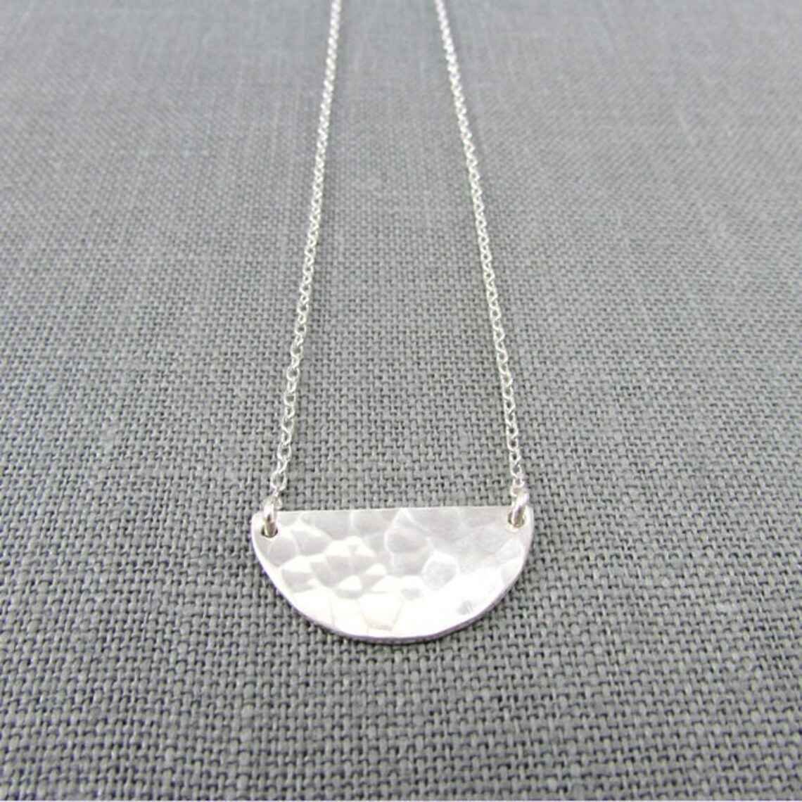 Silver Half Moon Necklace | Hammered Half Circle Necklace | Sterling ...