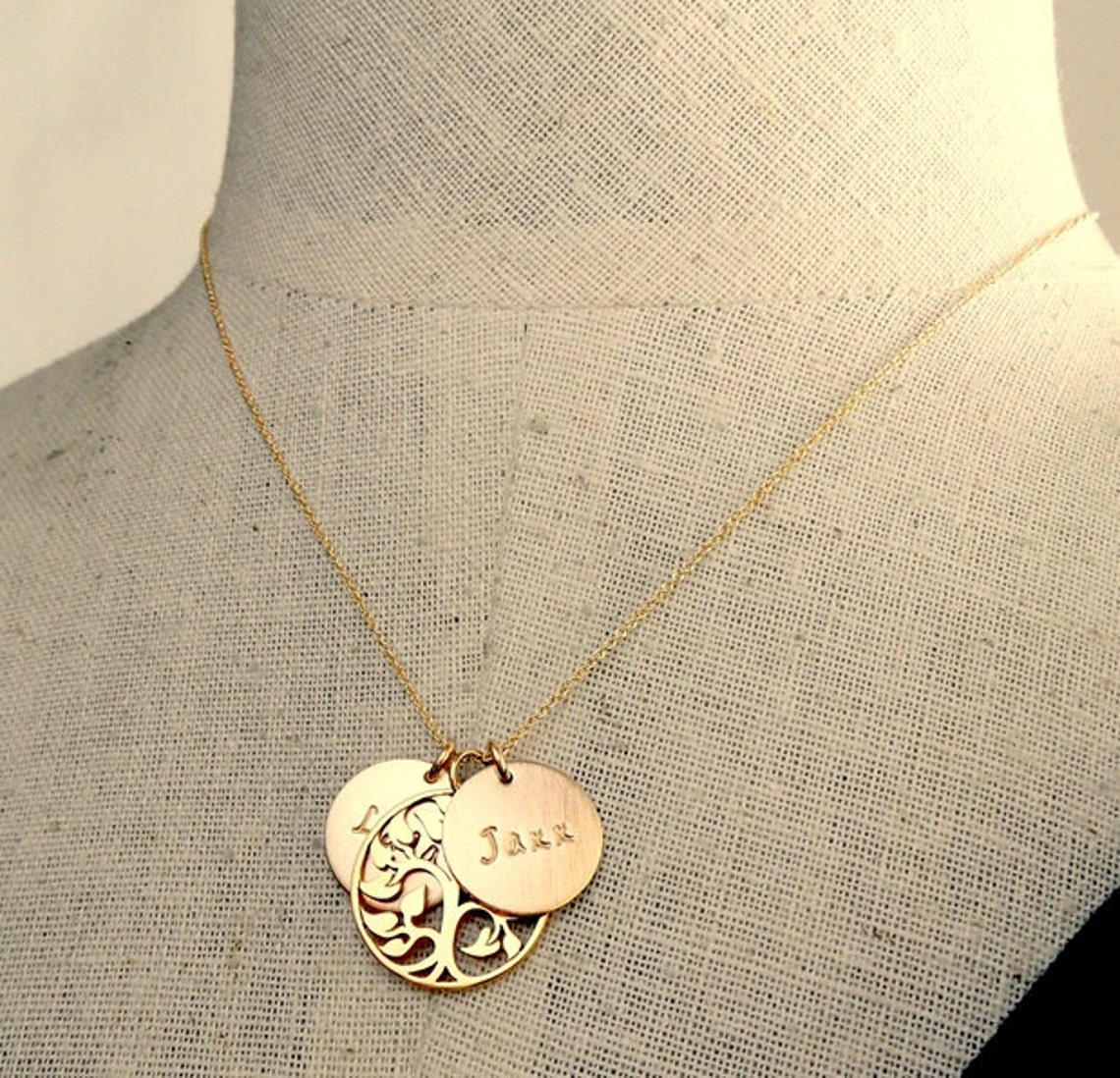 Gold Family Necklace Family Tree Necklace Gold Name Charms - Etsy