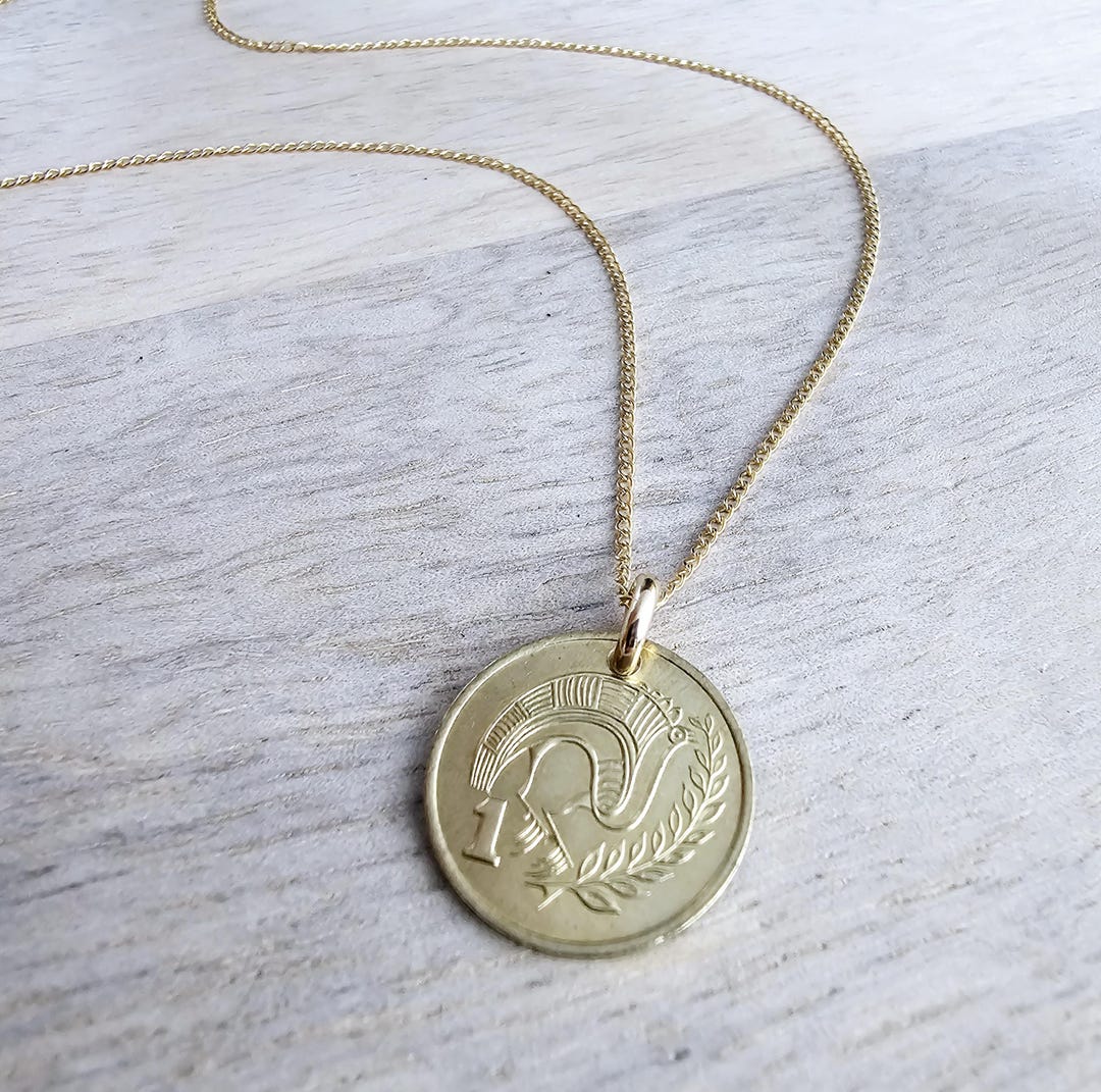 1983 Cyprus Coin Necklace, Stylized Bird, Leaf, 18 Inch 12K Gold Filled ...