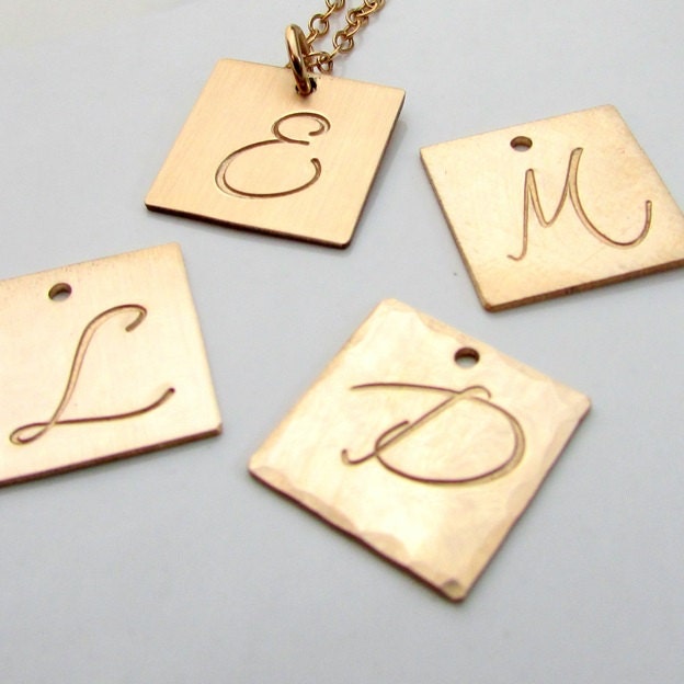 Square Initial Charm Necklace | Gold Letter Jewelry | Hand Stamped ...