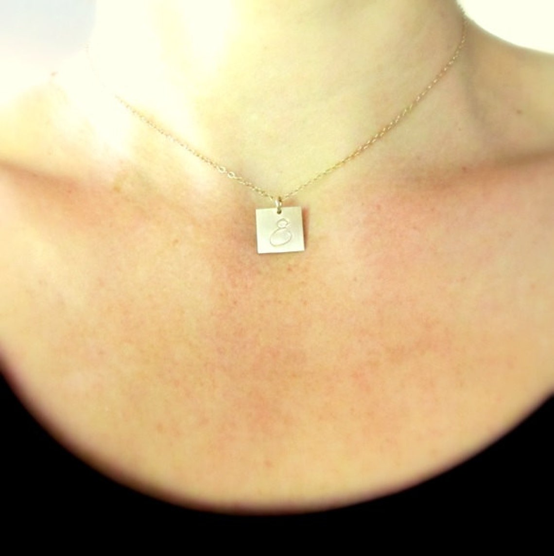 Square Initial Charm Necklace | Gold Letter Jewelry | Hand Stamped ...
