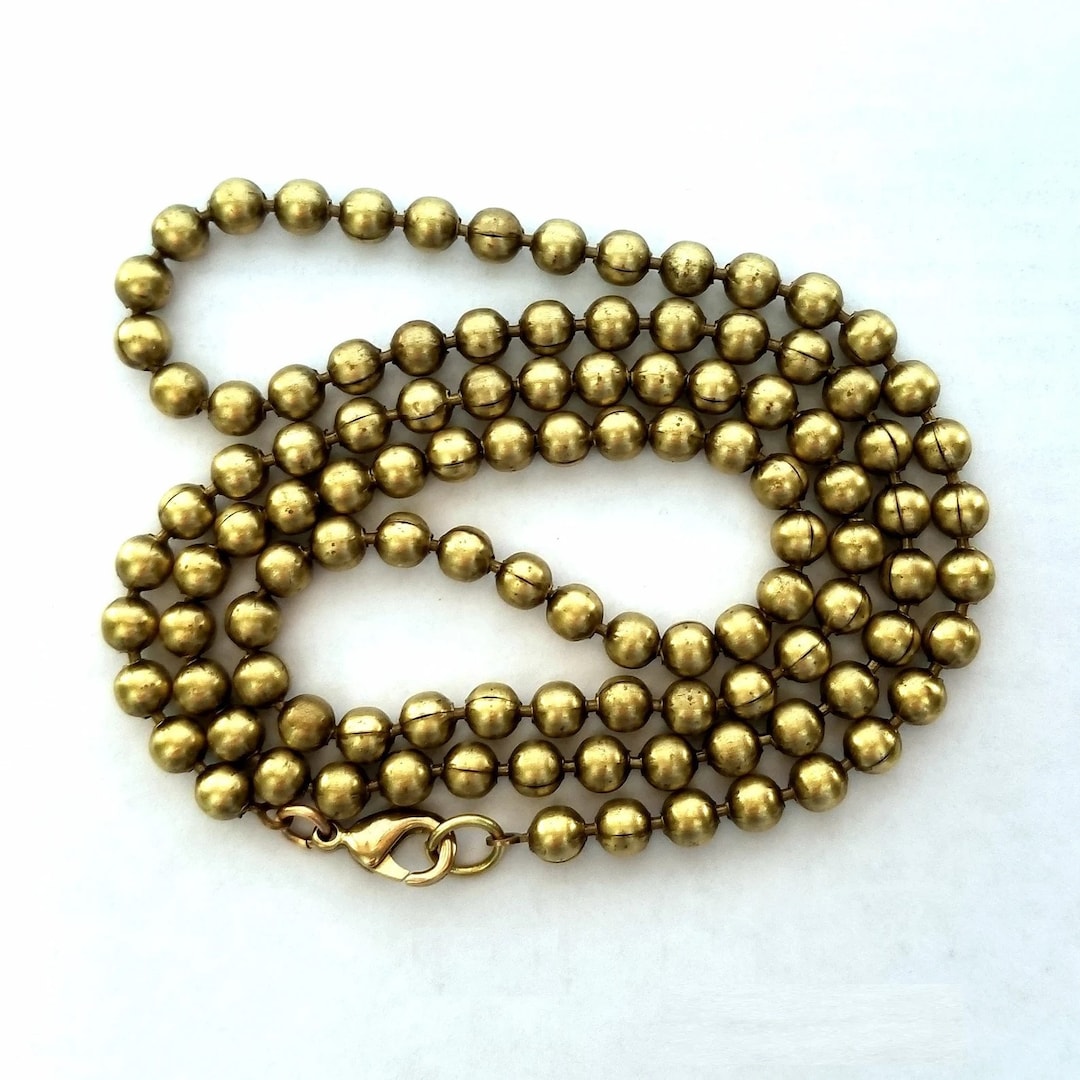 Vintage Brass Ball Chain, Bead Dog Tag Style Men's Necklace, Lobster ...