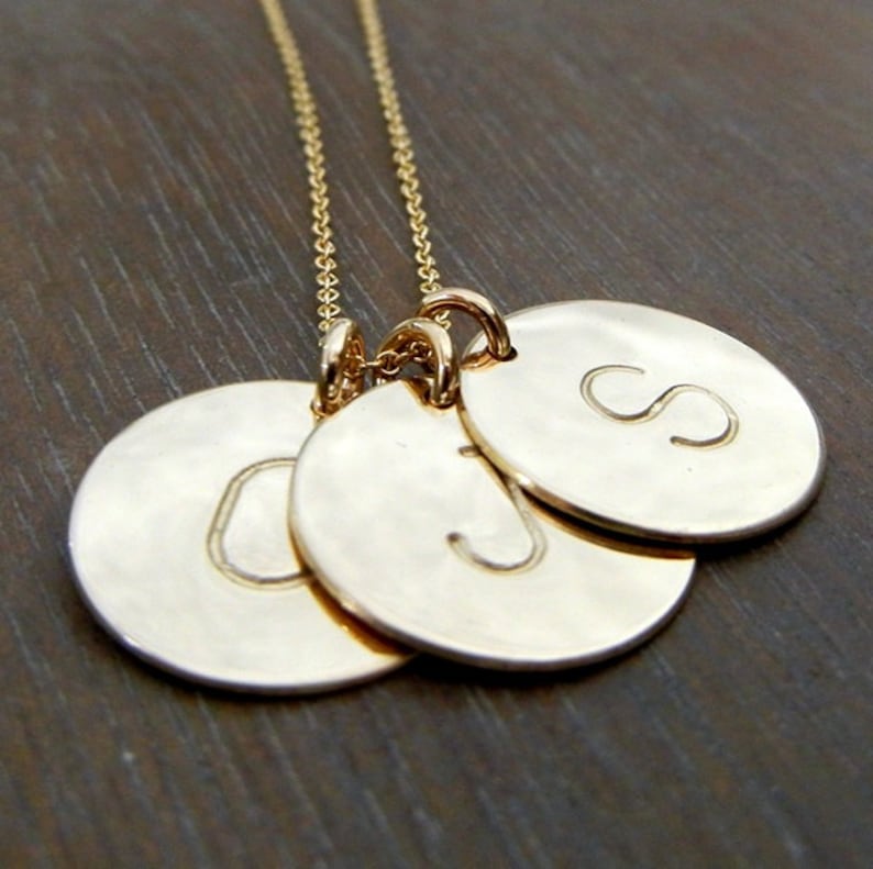 Gold Initial Necklace, Gold Letter Charm Jewelry, Hand Stamped ...