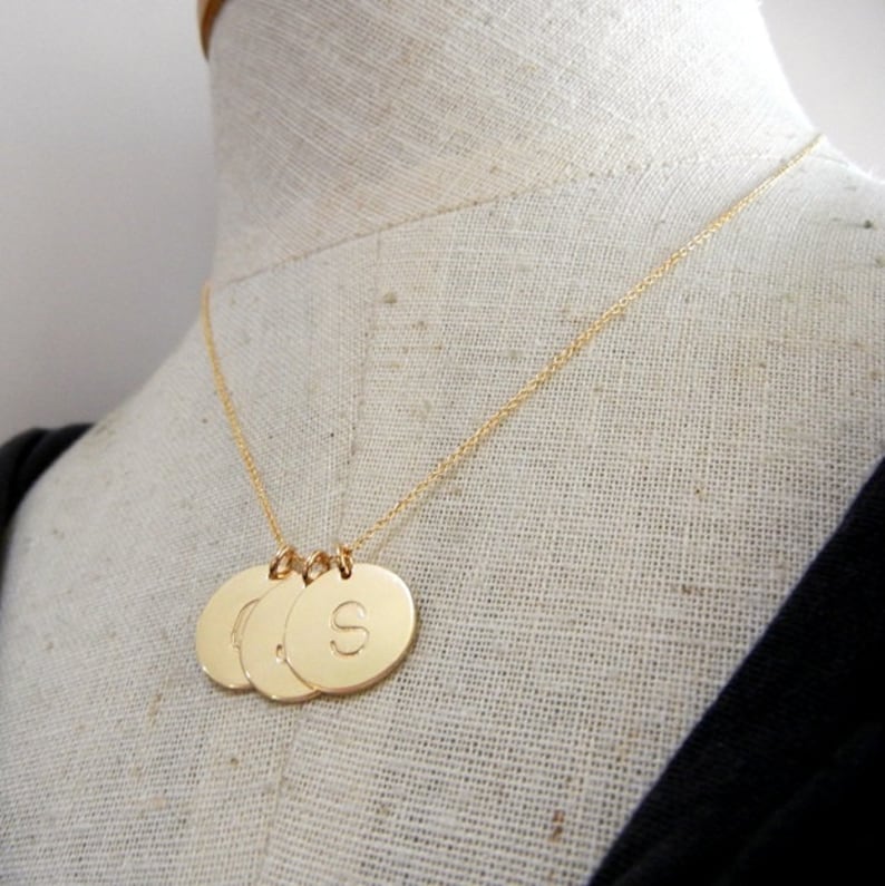 Gold Initial Necklace, Gold Letter Charm Jewelry, Hand Stamped ...
