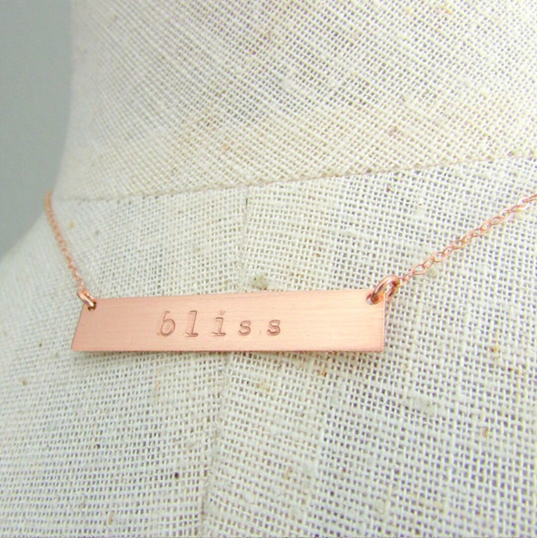 Pink rose Gold Bar Necklace Personalized Name Bar Necklace 14K Rose ...