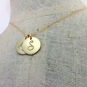 Gold Script Letter Necklace, Two Charm Initial Necklace, Gold Initial ...