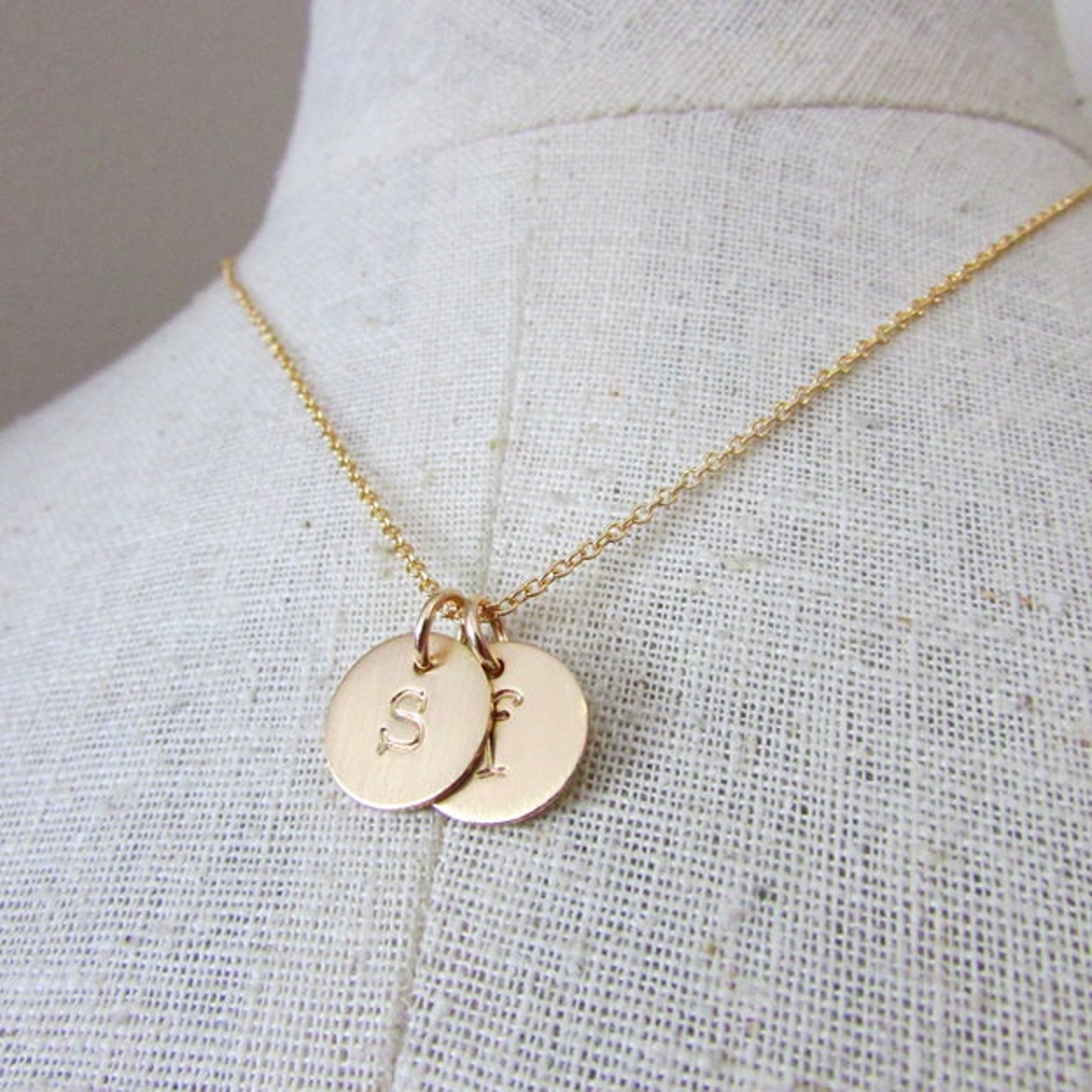 Two-charm Gold Letter Necklace | Initial Two Pendant Necklace | 14K ...