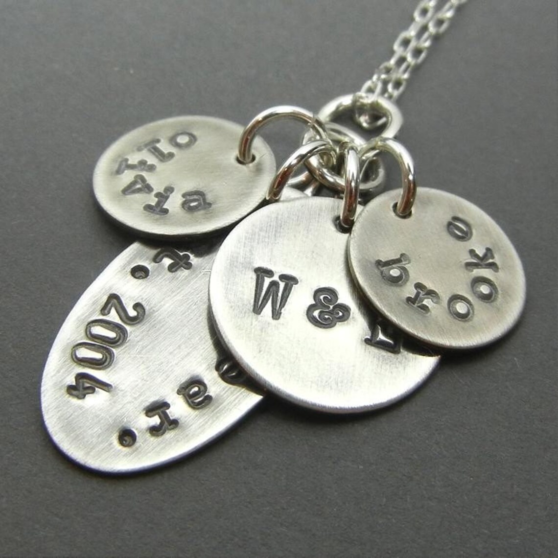 Silver Family Necklace Custom Name Charms Hand Stamped | Etsy