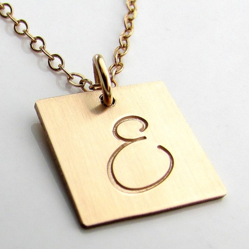 Square Gold Initial Necklace | Gold Letter Charm Necklace | 14K Gold ...