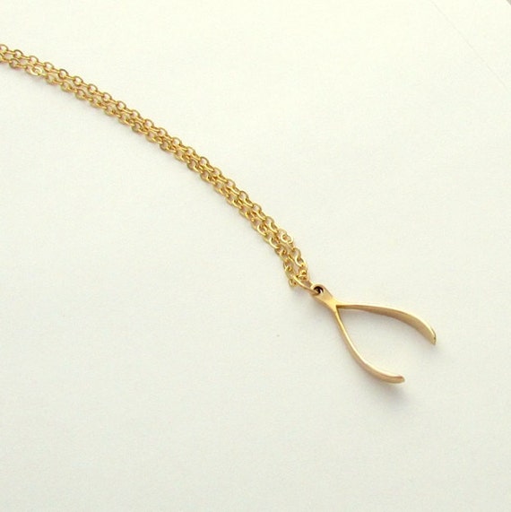 Wishbone Necklace Gold Bronze Wish Bone Charm 14K Gold | Etsy