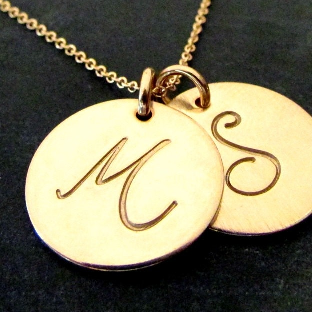 Gold Initial Necklace Two Charm Necklace Gold Filled 14K - Etsy