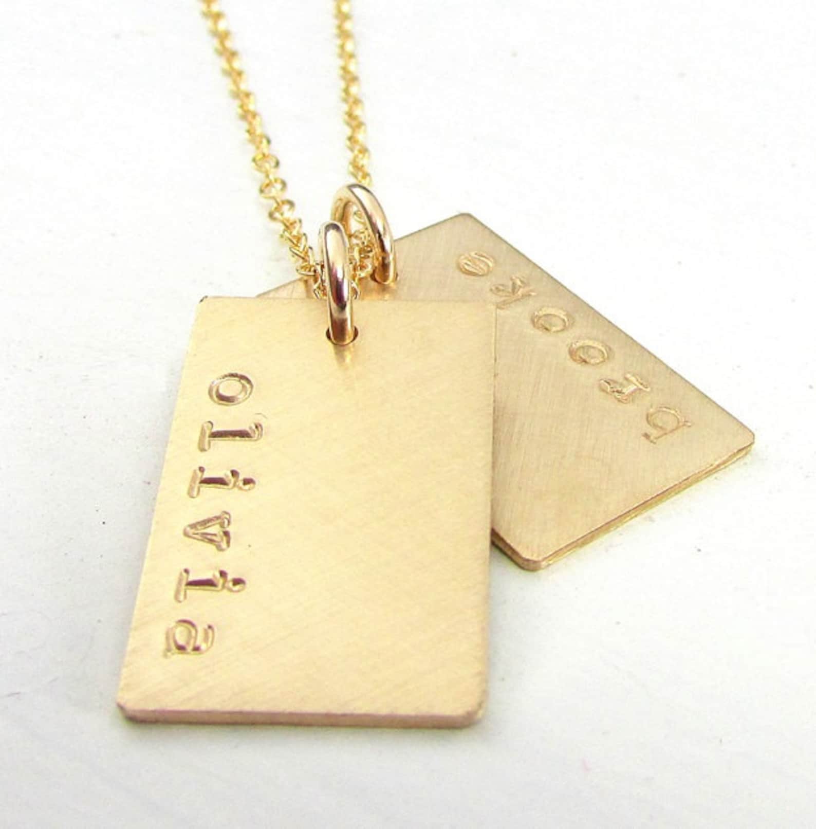 14K Gold Filled Personalized Dog Tag Necklace Hand Stamped - Etsy