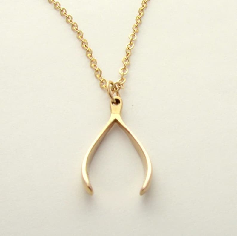 Wishbone Necklace | Gold Bronze Wish Bone Charm | 14K Gold Filled Chain ...