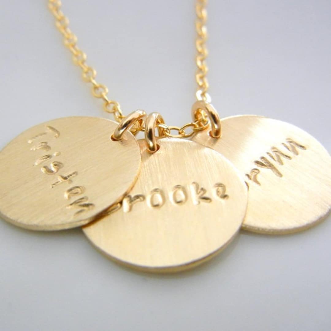 Three Charm Name Necklace | Custom Gold Pendants | 14K GF ...