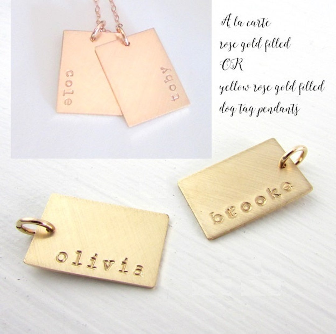Gold Dog Tag Charm Custom Gold Dog Tag 14K GF Hand Stamped Rose or ...