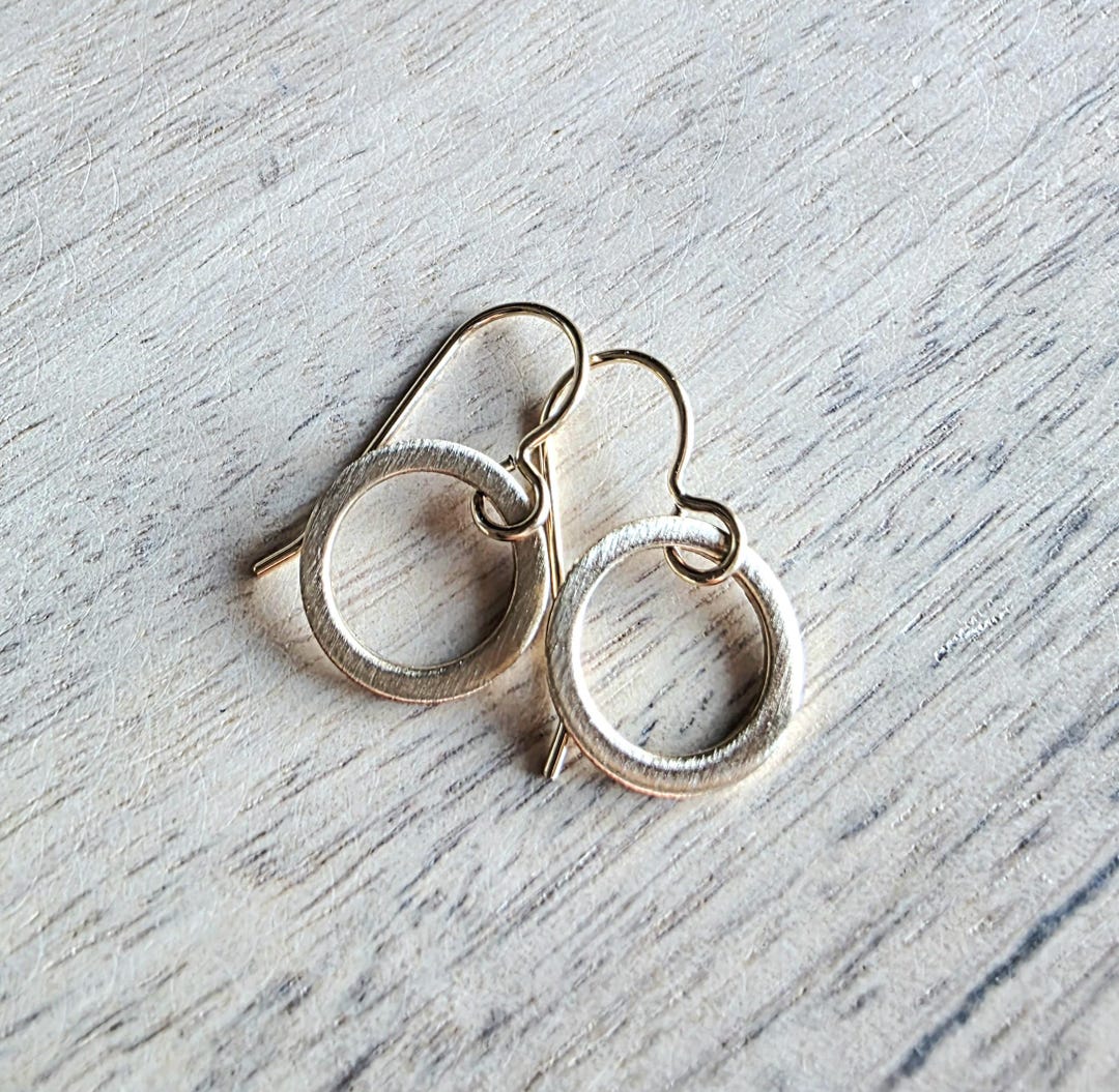 14K Gold Filled, Brushed Little Gold Hoop Earrings, Hand Crafted ...