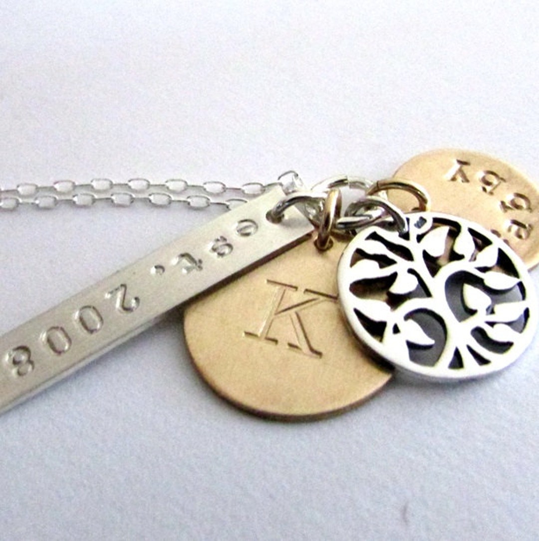 Family Tree Necklace, Personalized Family Mixed Metal Sterling Silver ...